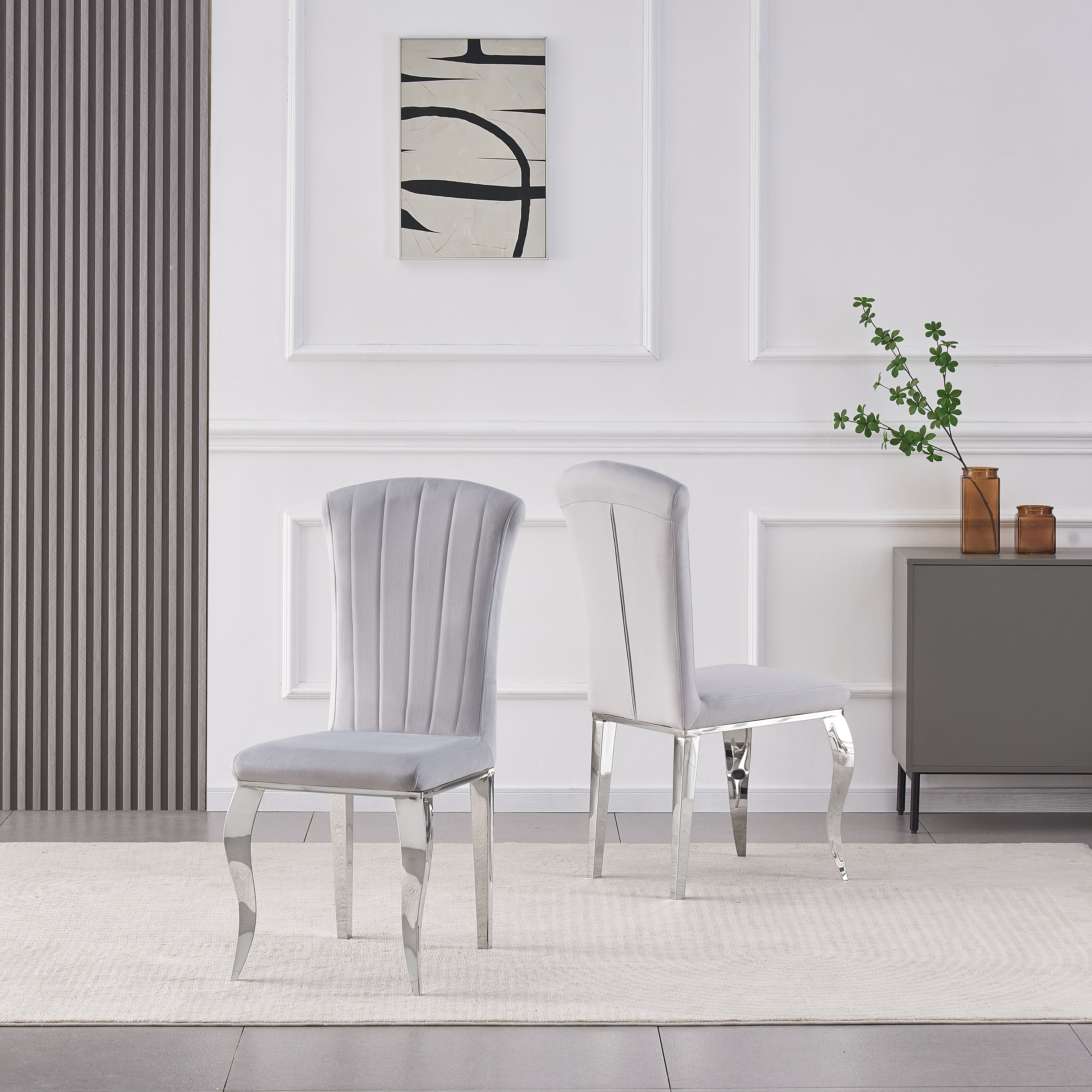 Rosdorf Park Set of 2 Dining Chairs: Velvet Upholstery, Vertical Stripe ...