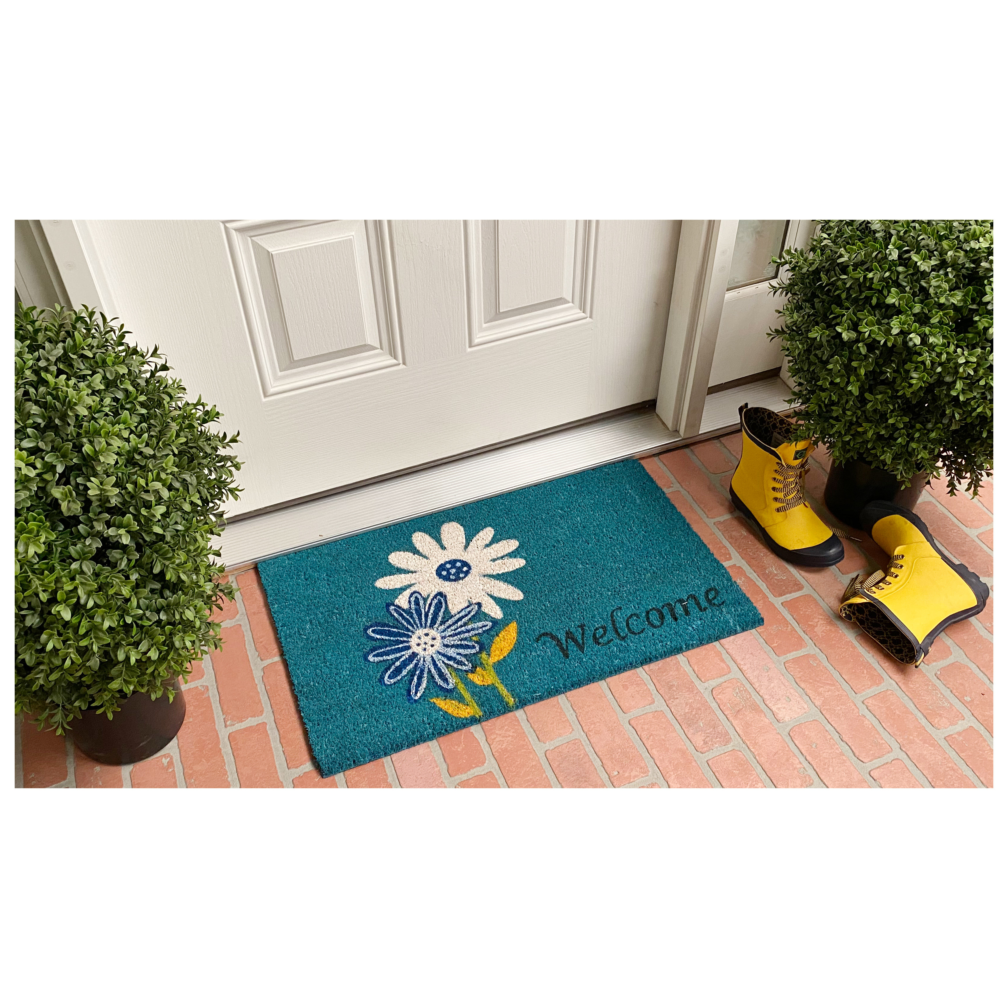 Winston Porter Ahull Daisy Welcome 29 in. x 17 in. Non-Slip Outdoor ...