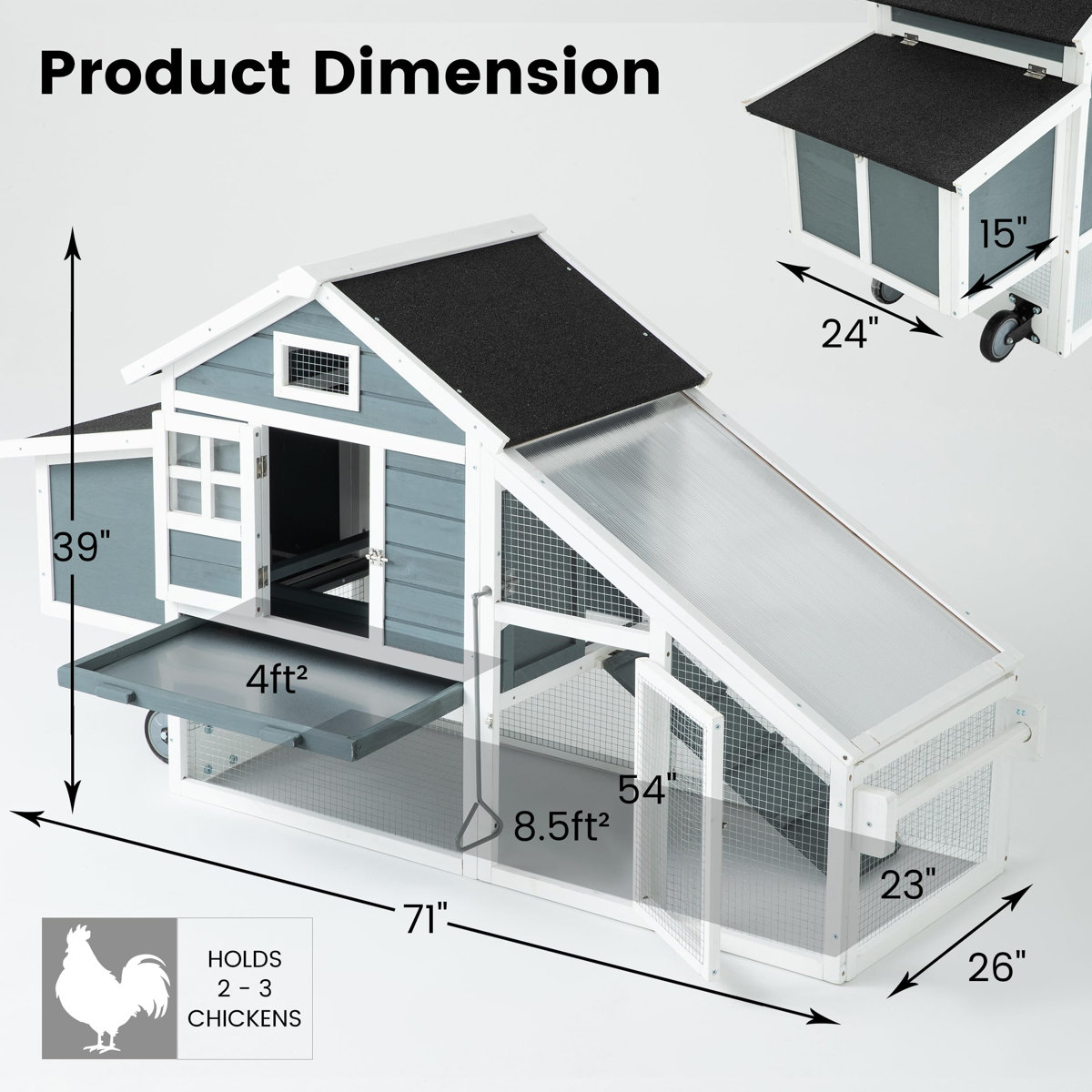 Tucker Murphy Pet™ Outdoor Wooden Large Grey Chicken Coop Poultry Pet ...