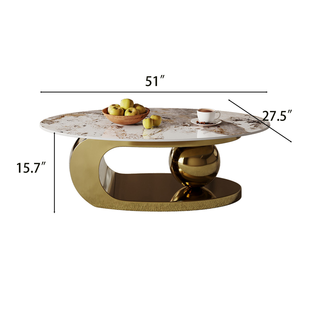 Everly Quinn Modern Oval Cofee Table, Glossy Faux Mable Table-top ...