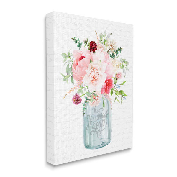 Stupell Industries Bright Pink Floral Bouquet Cursive Script Pattern ...