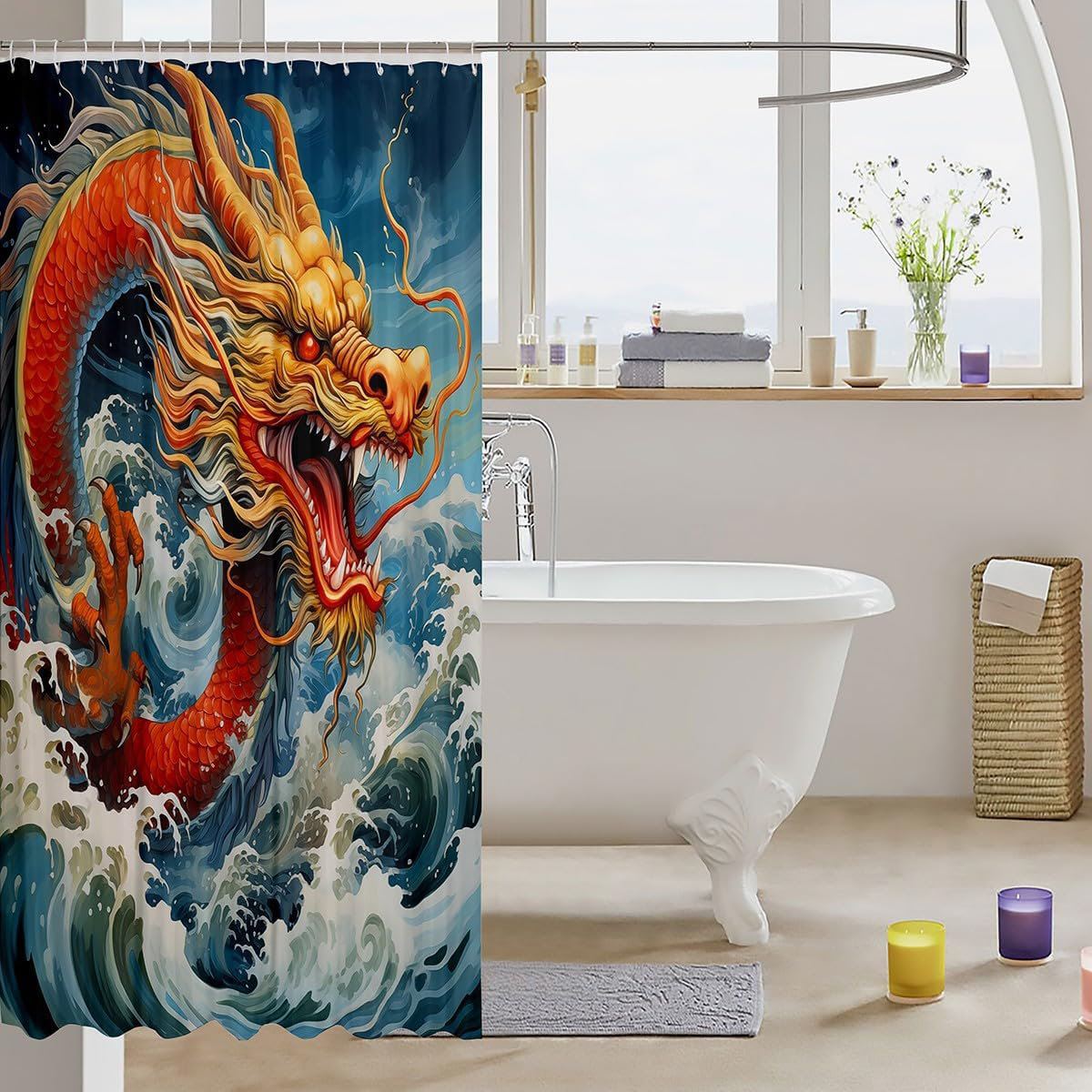 East Urban Home 3D Dragon Bathroom Waterproof Accessories With 12 Hooks ...