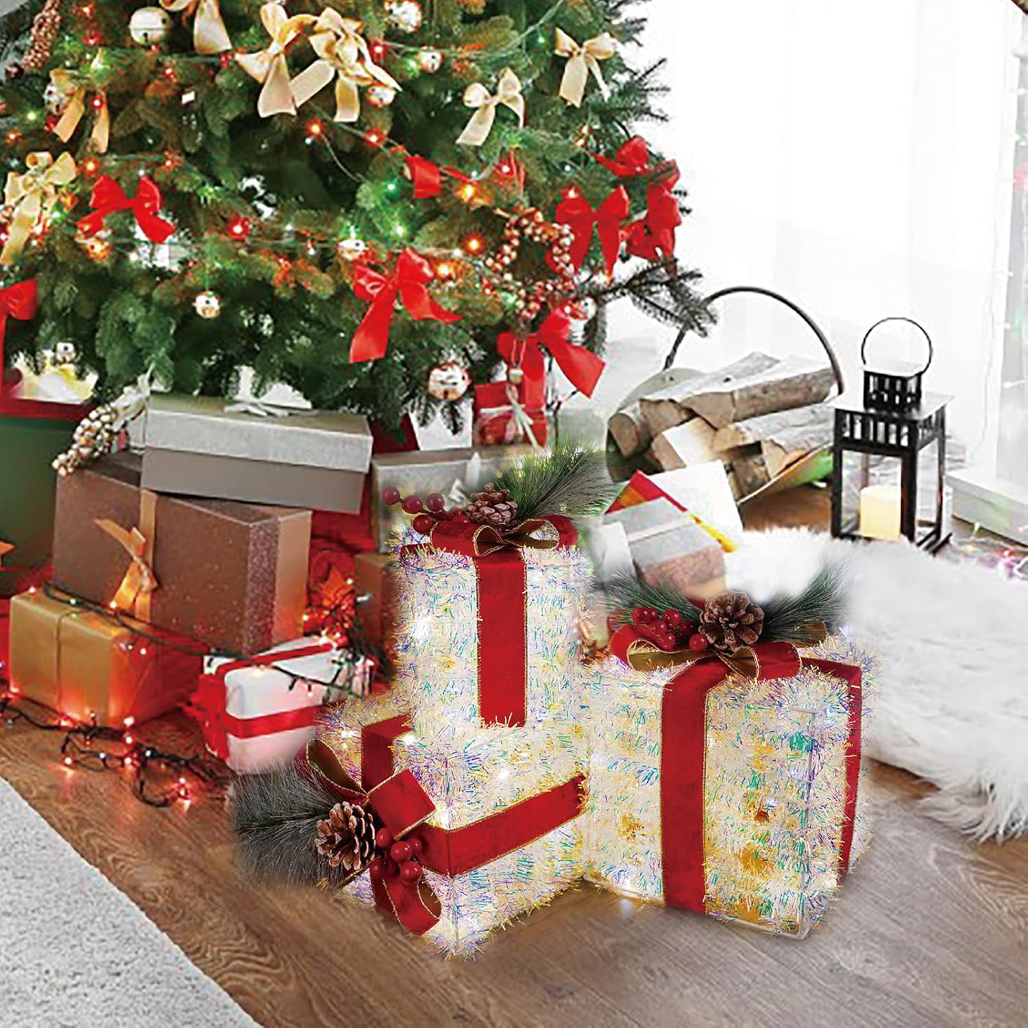 The Holiday Aisle® Set Of 3 Christmas Lighted Gift Boxes, Plug-In 60 ...