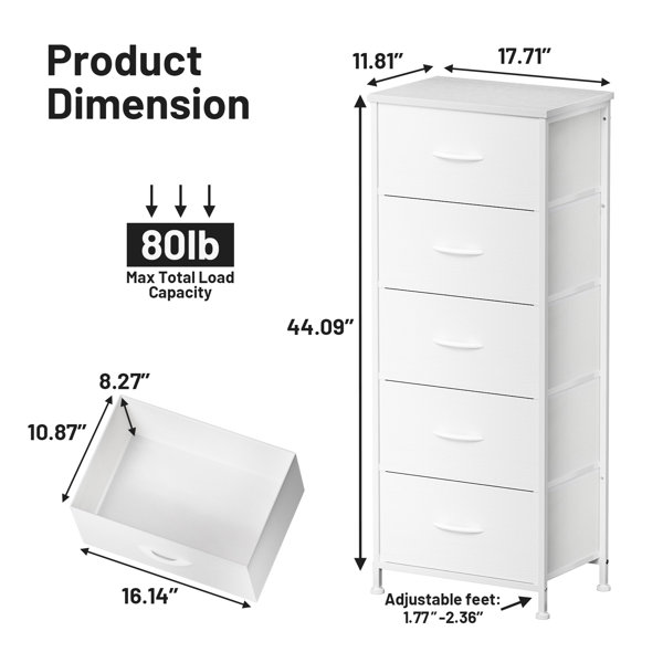 Mercer41 Dresser for Bedroom with 5 Drawer, Tall Storage Tower for ...