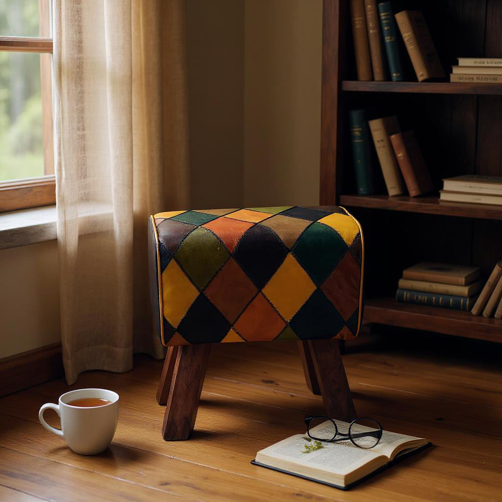 Corrigan Studio Multi Coloured Leather Footstool | Wayfair.co.uk