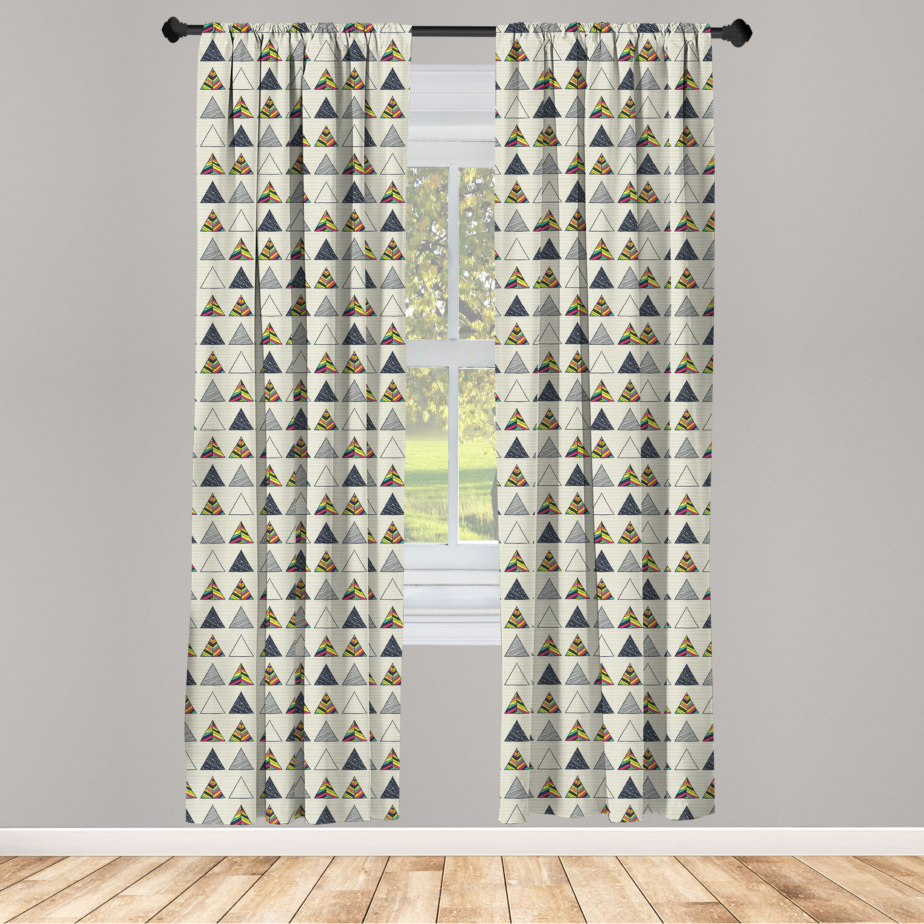 East Urban Home Geometric 4-Panel Curtains, Abstract Triangle, Taupe ...