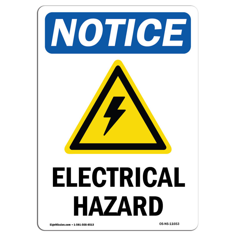 SignMission OSHA Notice - Electrical Hazard Sign With Symbol | Heavy ...