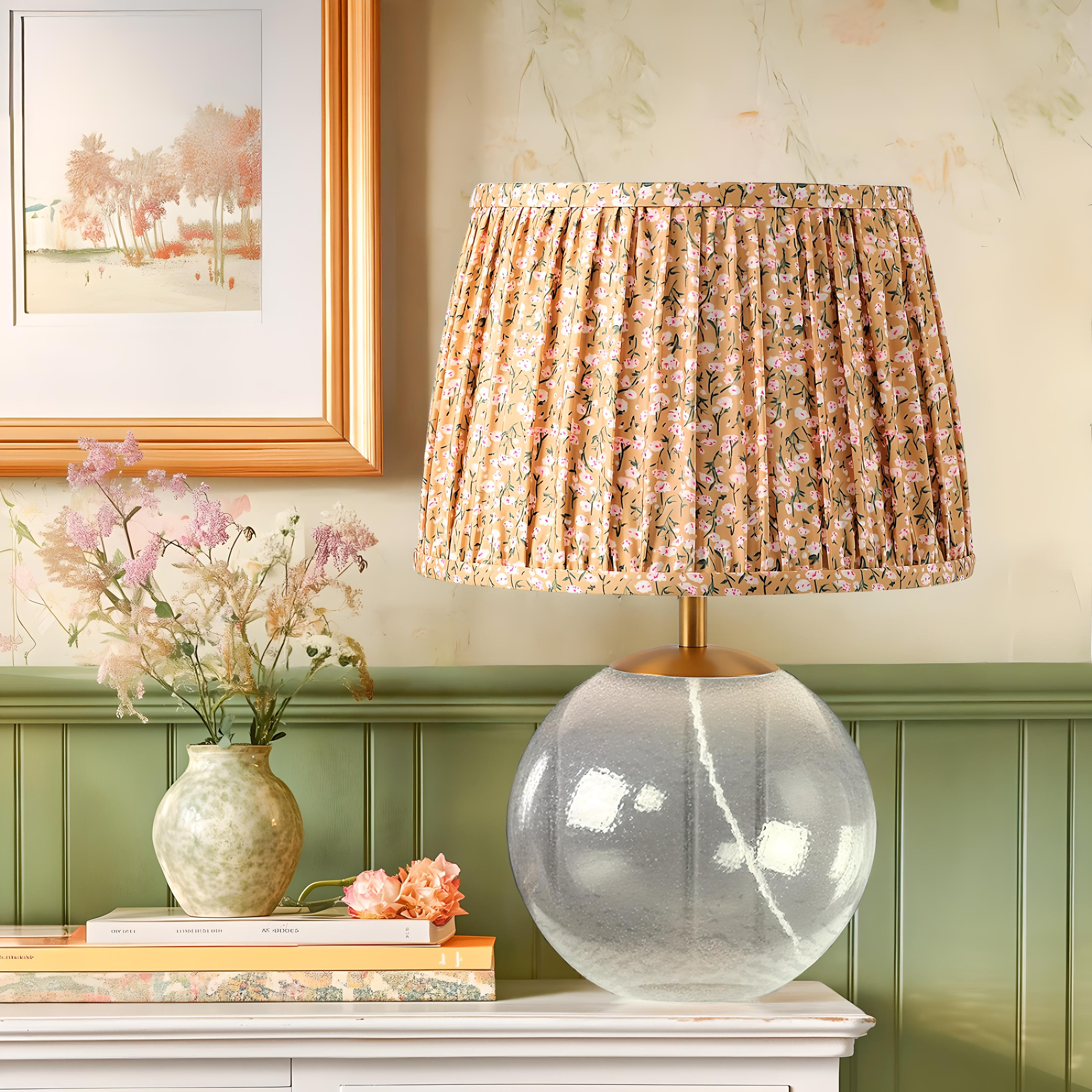 Gracie Oaks 17'' Glass Table Lamp With Ditsy Yellow Floral Shade ...