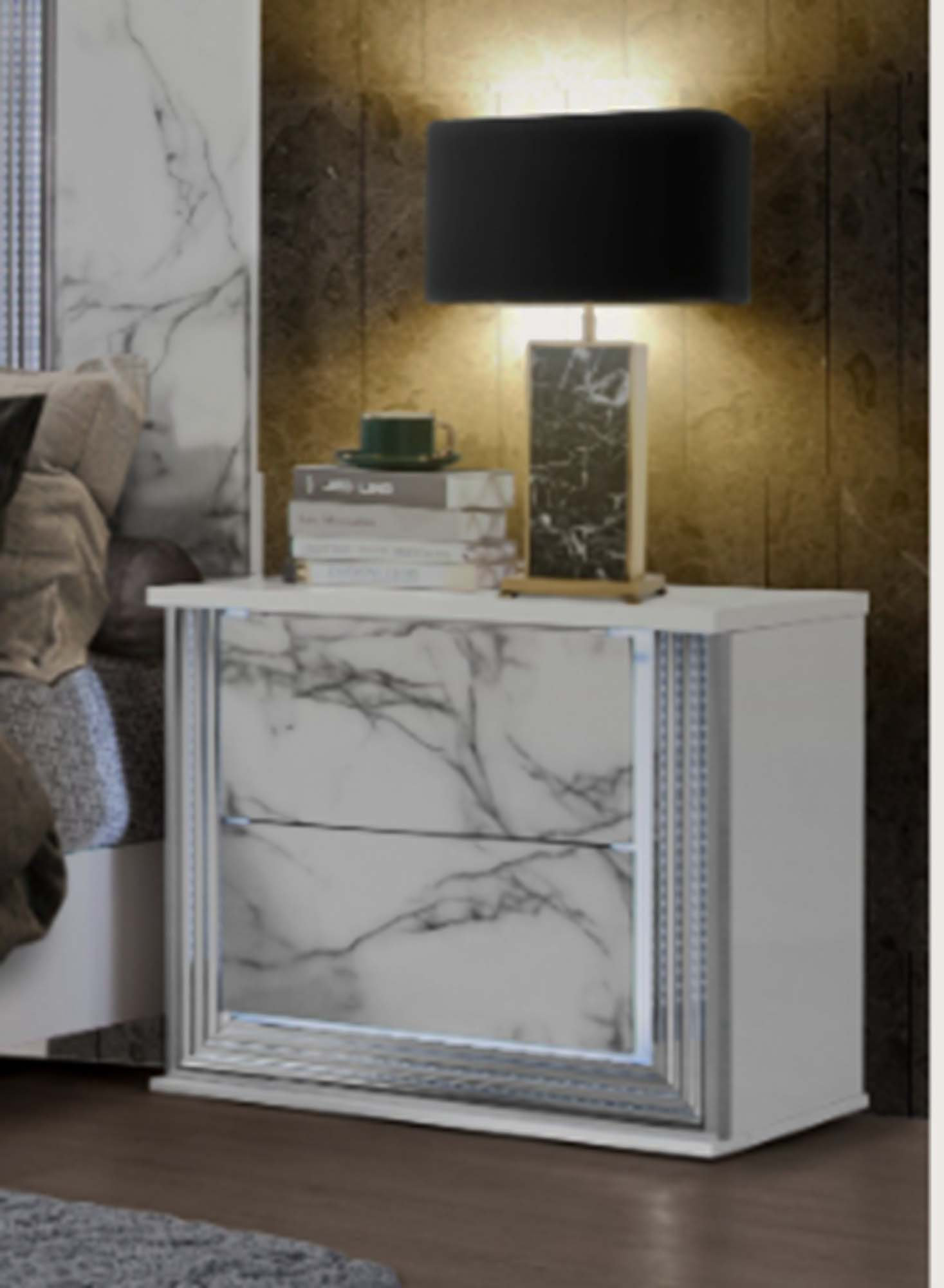 Orren Ellis MOON WHITE MARBLE NIGHTSTAND WITH LED - Wayfair Canada