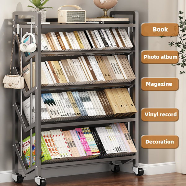Nisorpa 5 Tier Rolling Storage Bookcase Bookshelf with Wheels for ...