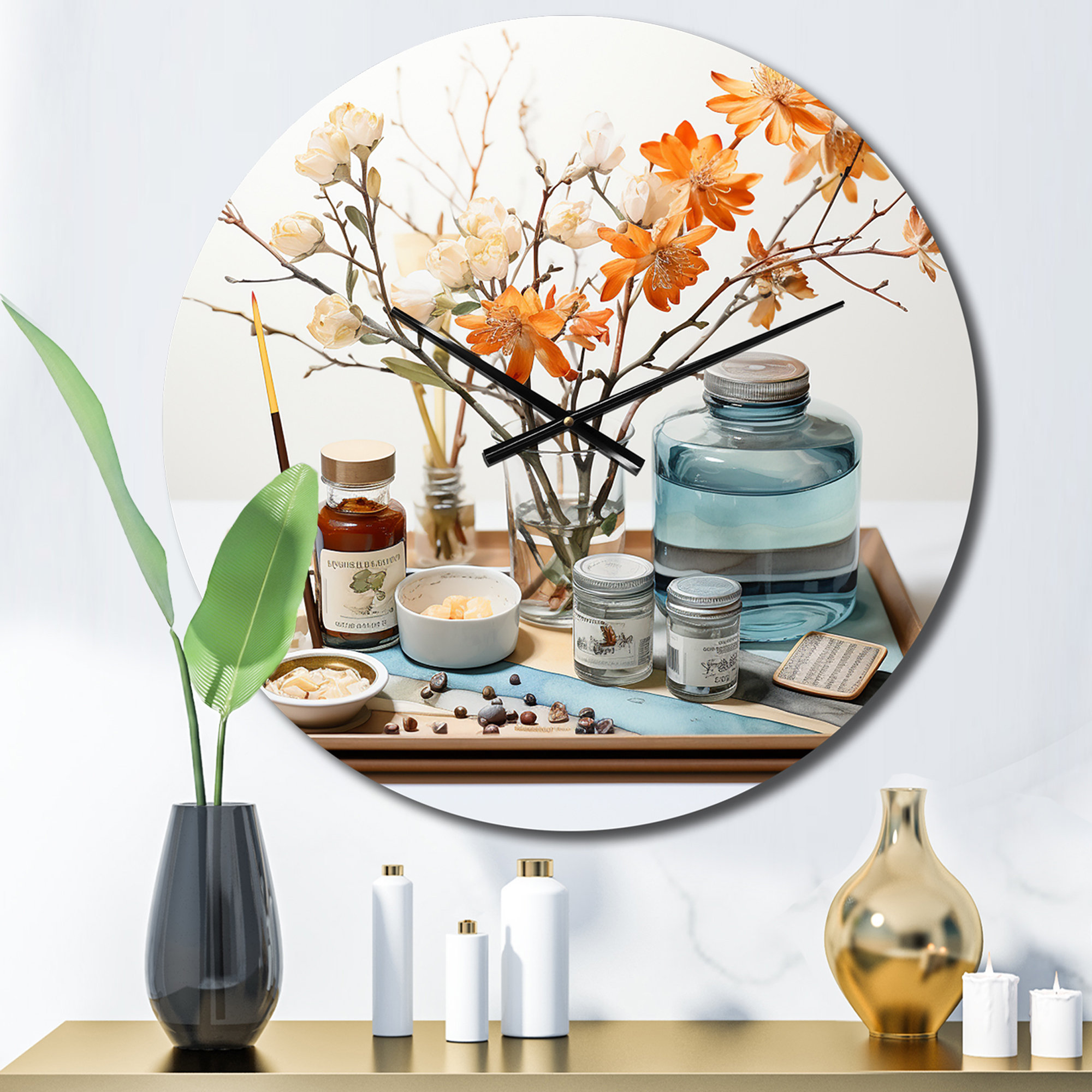 East Urban Home Still Life Arrange II - Abstract Still Lifes Wall Clock ...