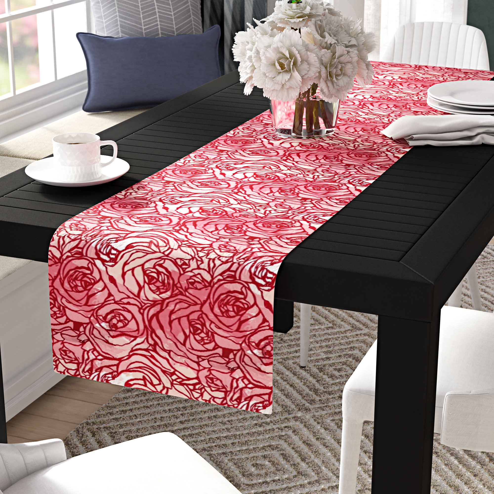 Ivy Bronx Simonetti Hand Drawn Roses Table Runner | Wayfair