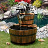 Gracie Oaks 2-Tier Barrel Waterfall Fountain, Rustic Wood Barrel ...