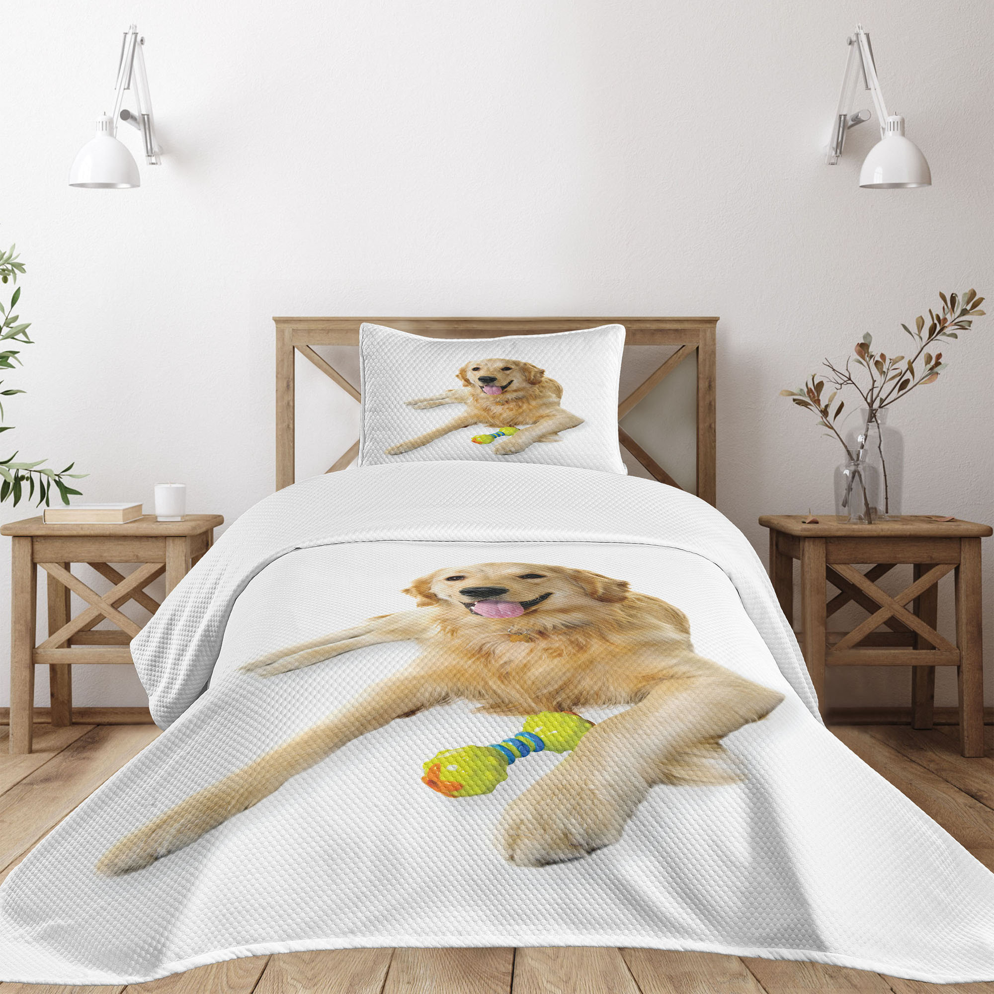 Ambesonne Golden Retriever Bedspread Set Laying Dog Print Multicolor ...