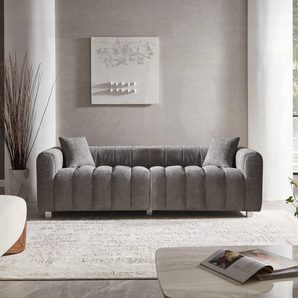 Latitude Run® Upholstered Couch with Metal Base Legs and 2 Pillows ...