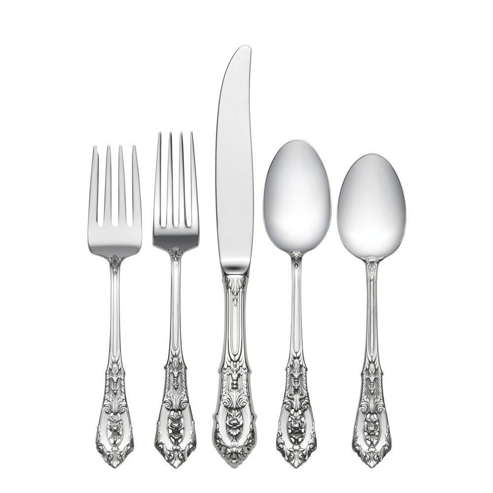 Wallace Rose Point 5 Piece Sterling Silver Flatware Set, Service for 1 ...