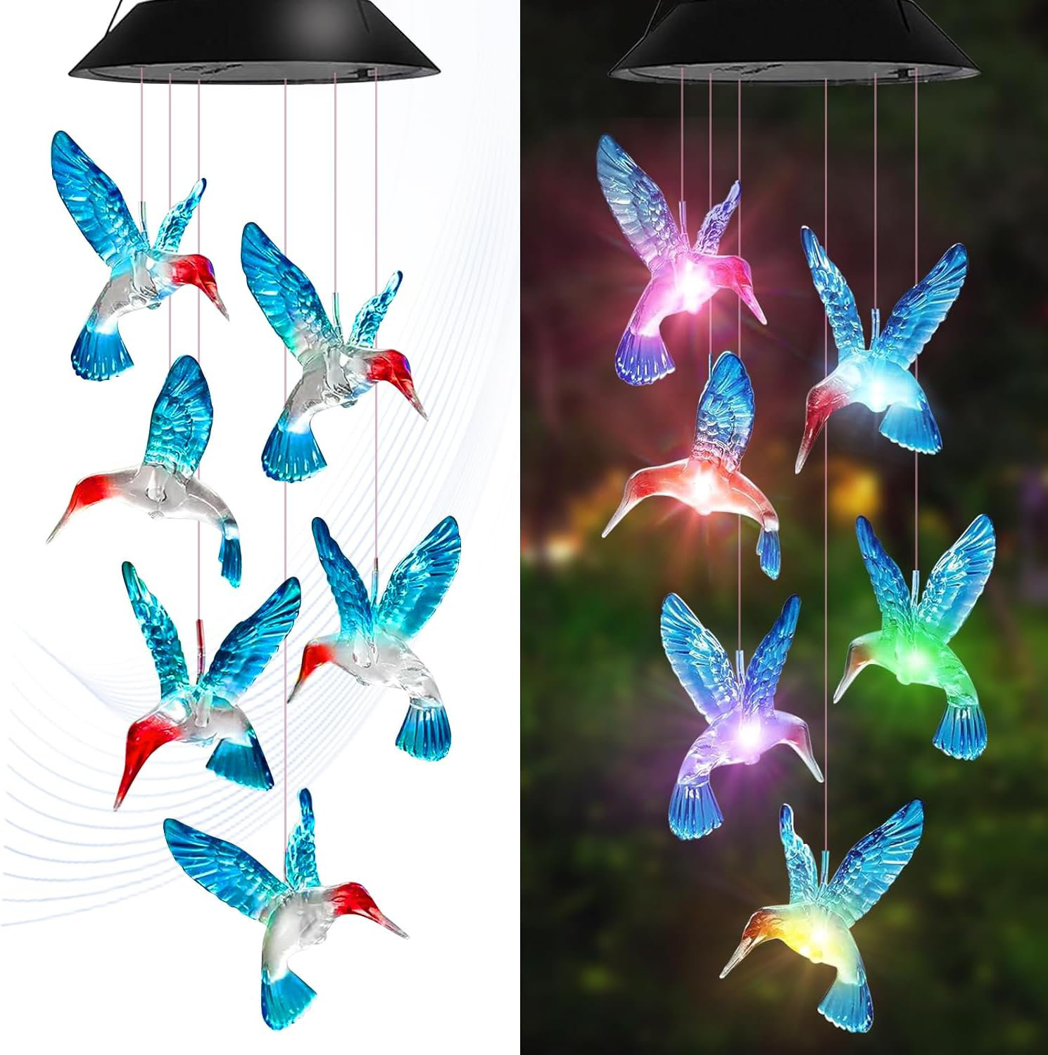 Arlmont & Co. Hummingbird Solar Wind Chimes For Outside Colour Changing ...