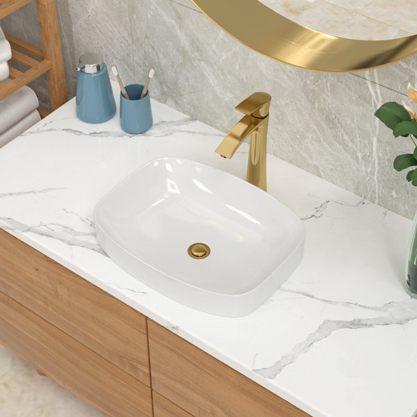 Lordear 20" L x 15" W Semi Recessed Bathroom Sink Rectangular White ...