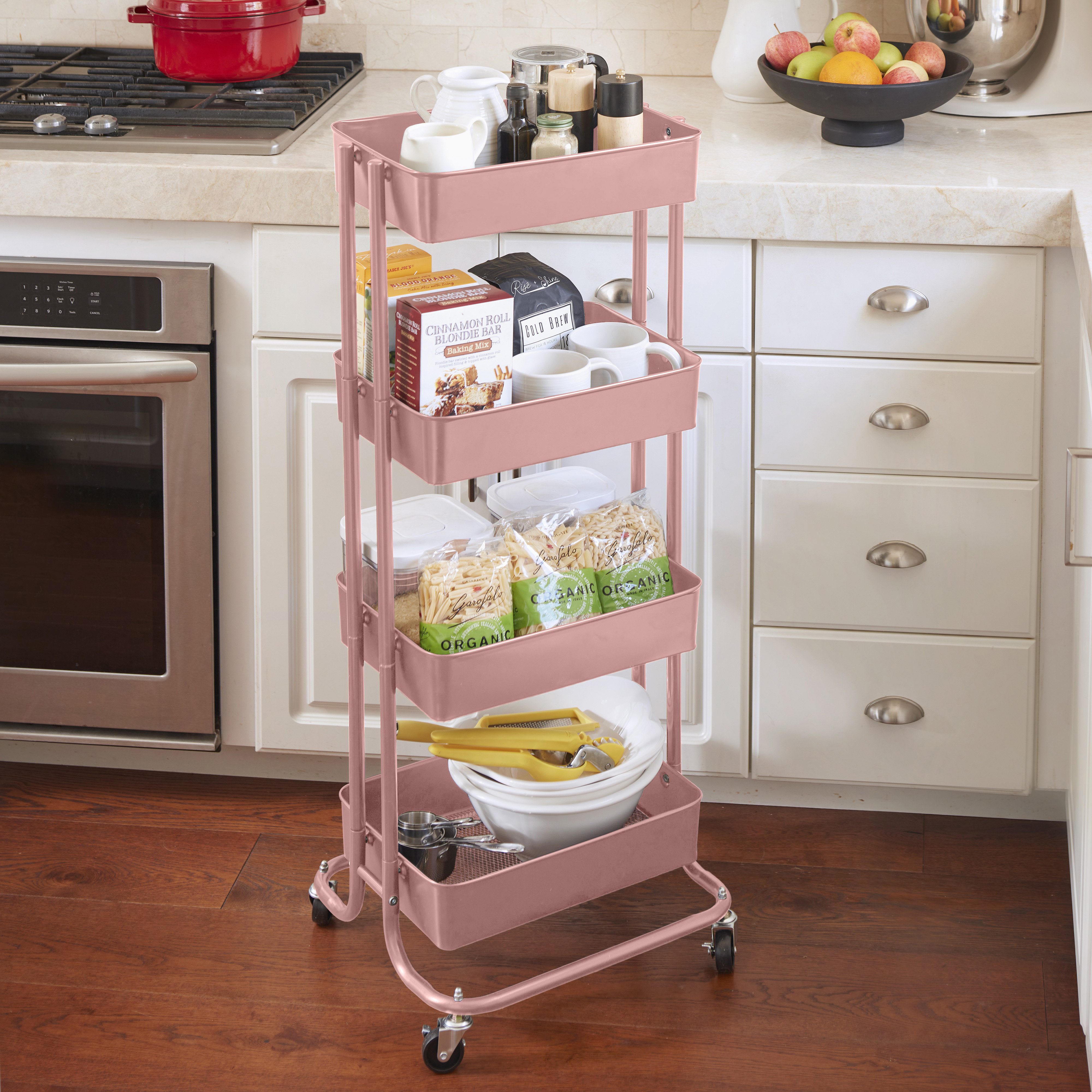 ECR4Kids 4-Tier Metal Rolling Utility Cart, Multipurpose Storage ...
