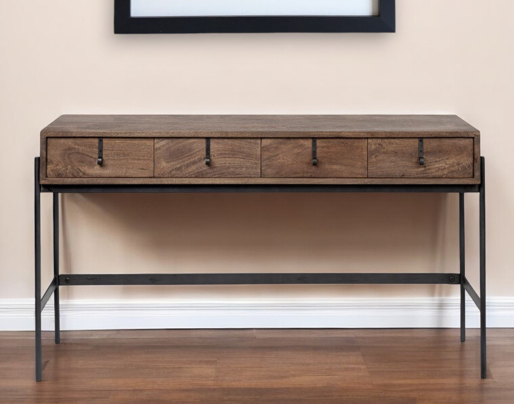 HomeRoots 14" Brown and Black Solid Wood Console Table And Drawers ...