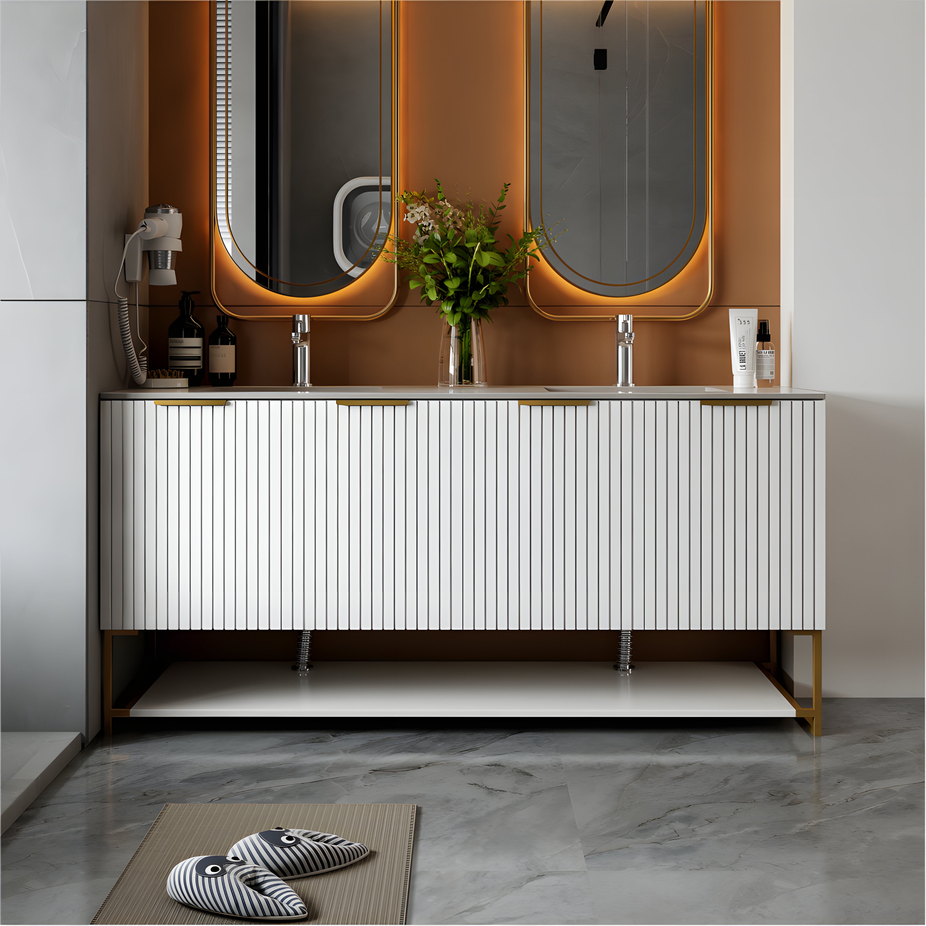 Everly Quinn Losoto 59.84'' Double Bathroom Vanity with Ceramic Top ...