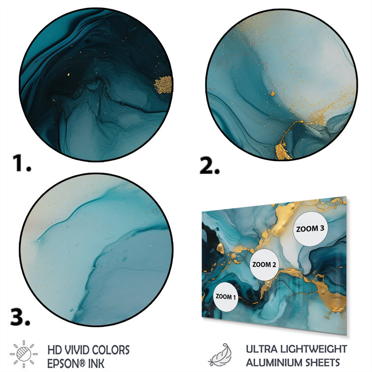 Mercer41 Turquoise Gold Infused Marble II - Fractals Metal Wall Decor ...