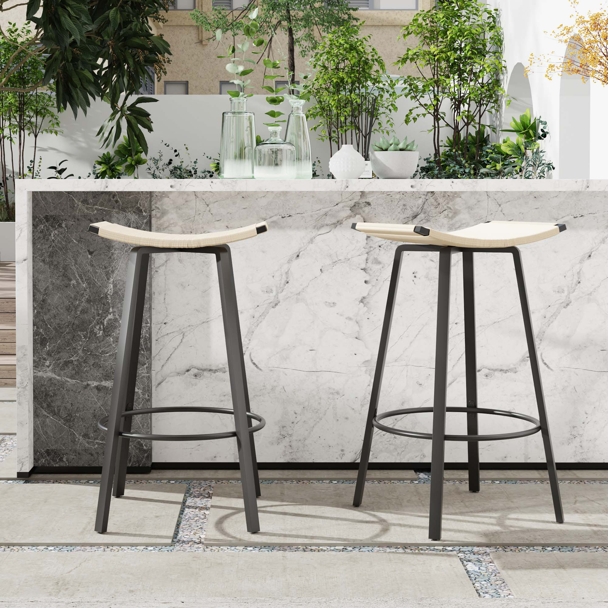 Ebern Designs Counter Height Bar Stools Backless Handwoven Kitchen ...