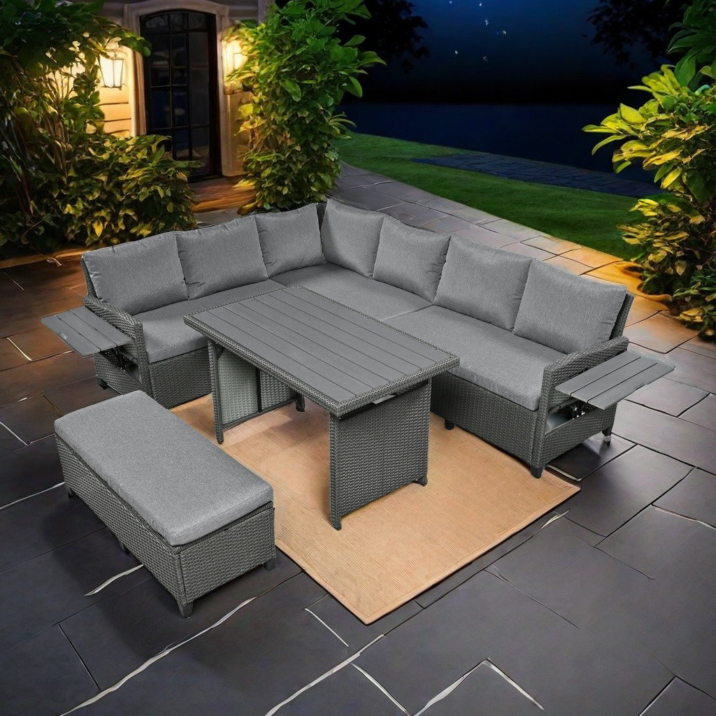 Kelly Clarkson Home Alisa 5 Piece Rattan Lounge Dining with Cushions ...