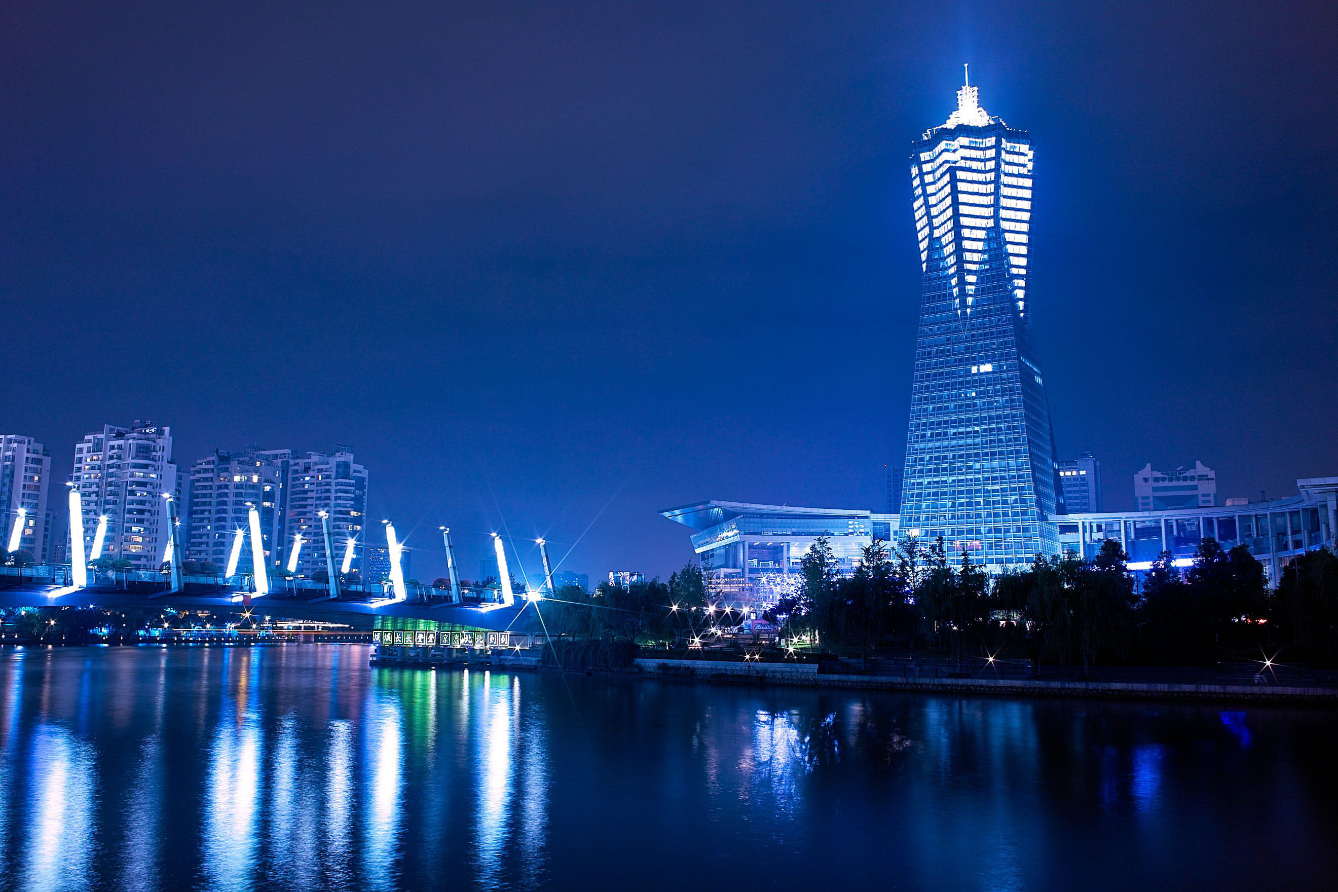 Ebern Designs Rafiah Hangzhou Skyline by Night - Wrapped Canvas ...
