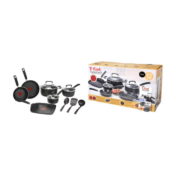 T-fal Signature Total Non-stick 12-piece Cookware Set, Black & Reviews ...