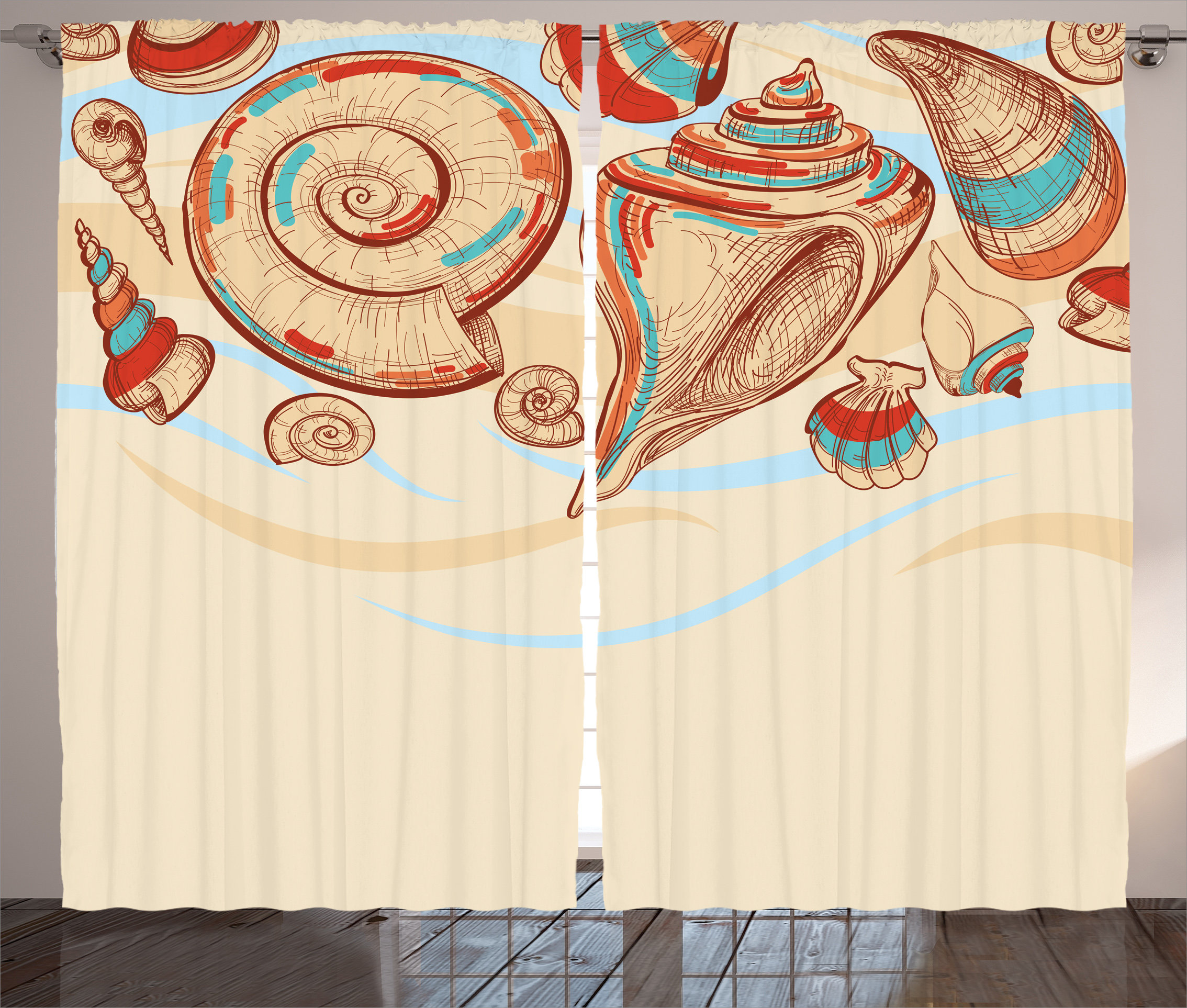 East Urban Home Macro Seashells Nautical Semi-Sheer Rod Pocket Curtain ...