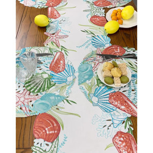 Beachcrest Home™ Summer Table Runner Long, Starfish Seashell Coral ...