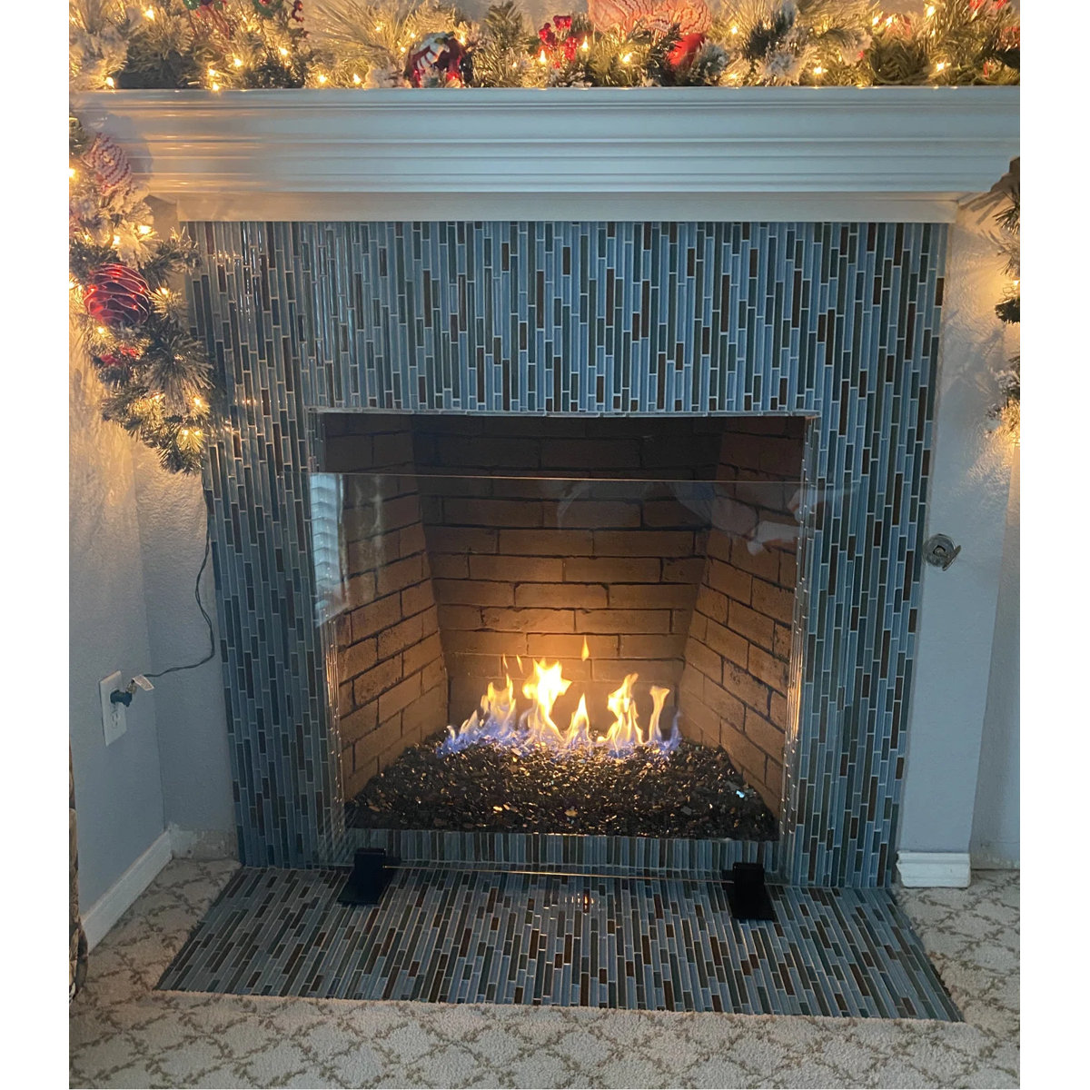 AMS Fireplace Modern Free Standing Clear Glass Fireplace Screen with ...