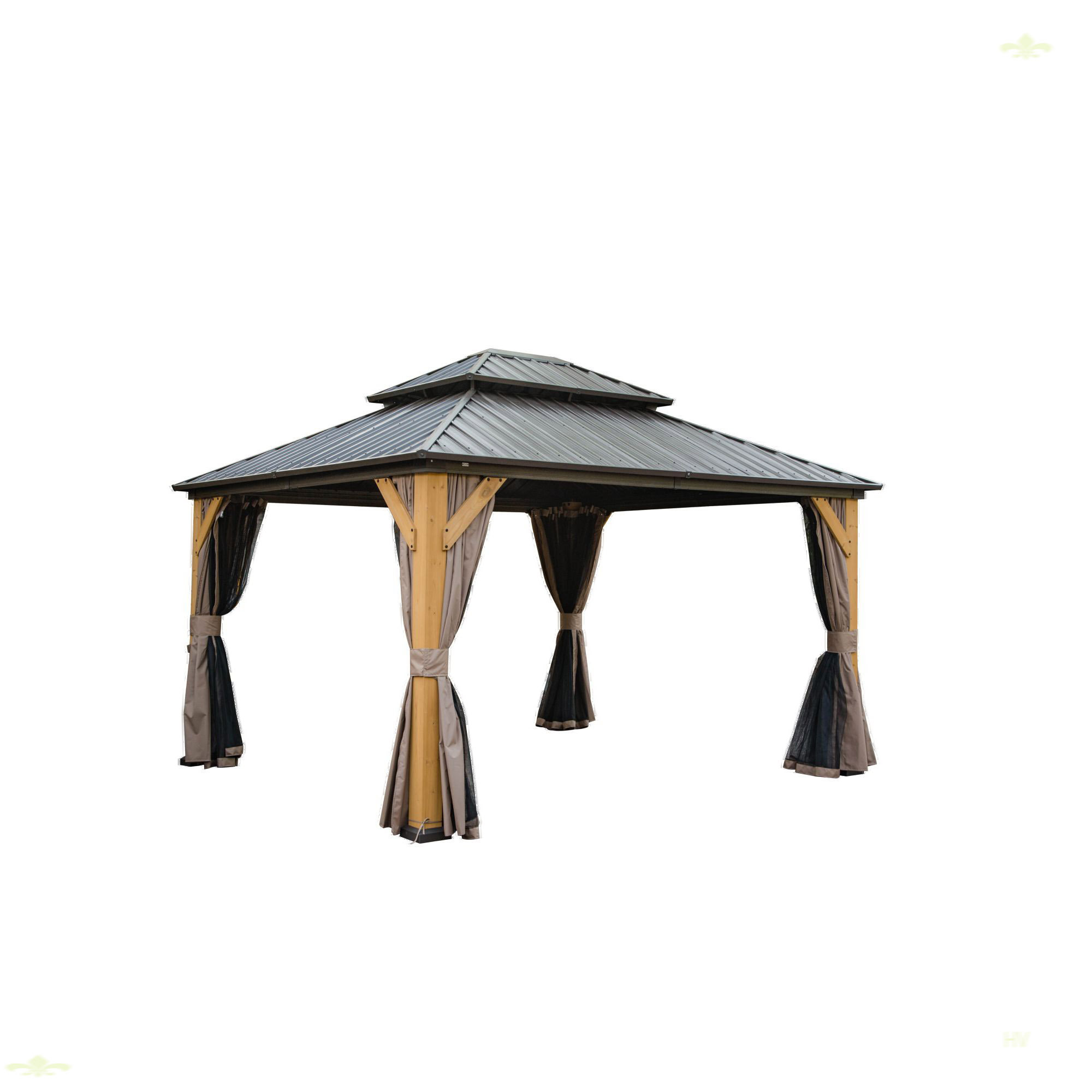 HomeViewto Outdoor Cedar Wood Frame Canopy With Galvanized Steel Double ...