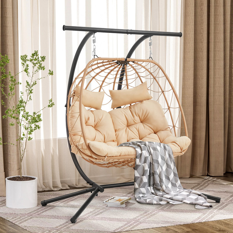 Dakota Fields Blagovesta 2 Person Egg Chair with Canopy, Porch Swing ...