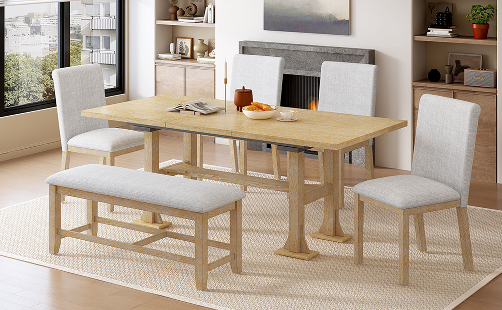 August Grove® 6-Piece Extendable Dining Table Set Trestle Kitchen Table ...