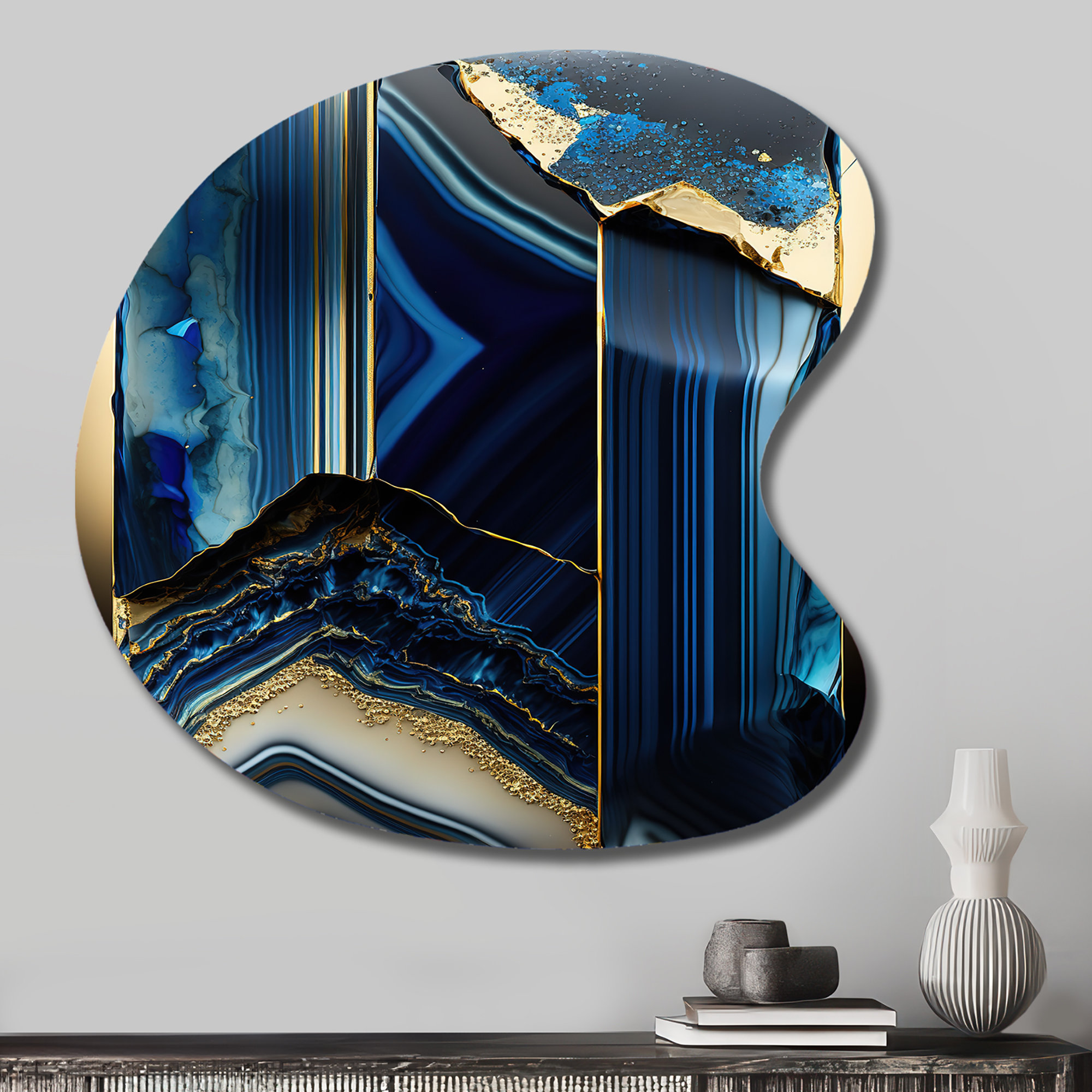 Ivy Bronx Abstract Geode Geometric Blue III - Abstract Geometric Drop ...