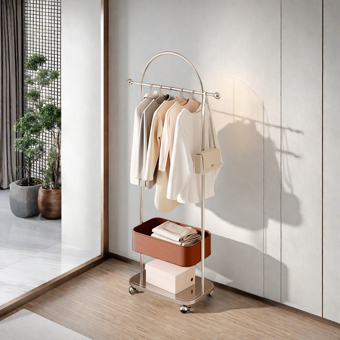 Orren Ellis 360° Wheeled Stainless Steel Coat Rack | Wayfair