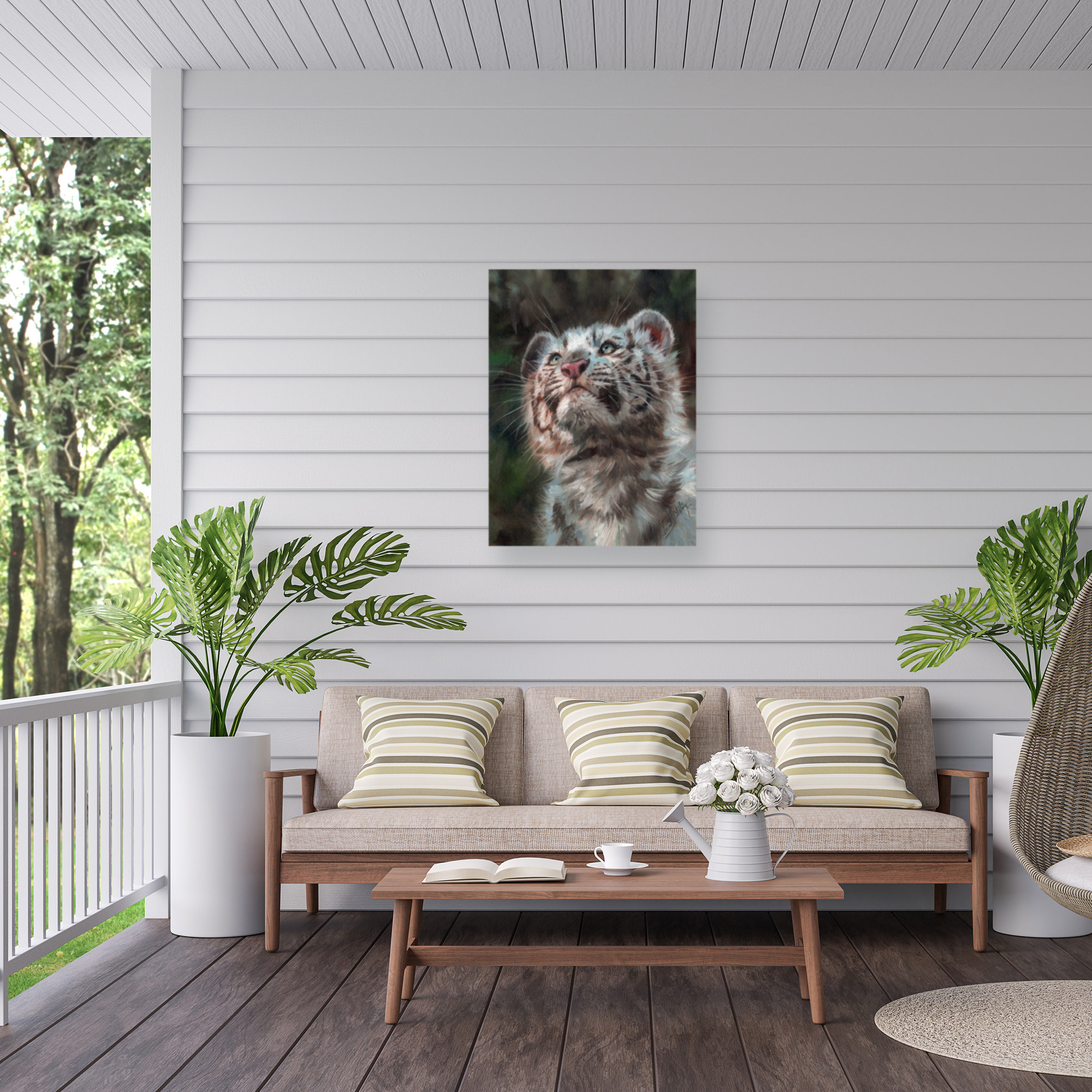 Winston Porter David Stribbling White Tiger Cub Portrait Outdoor Canvas ...