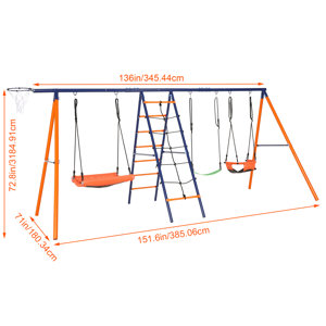 Himimi Delia 6 in 1 Kid Swing Set with 3 Adjustable Swings, Climbing ...