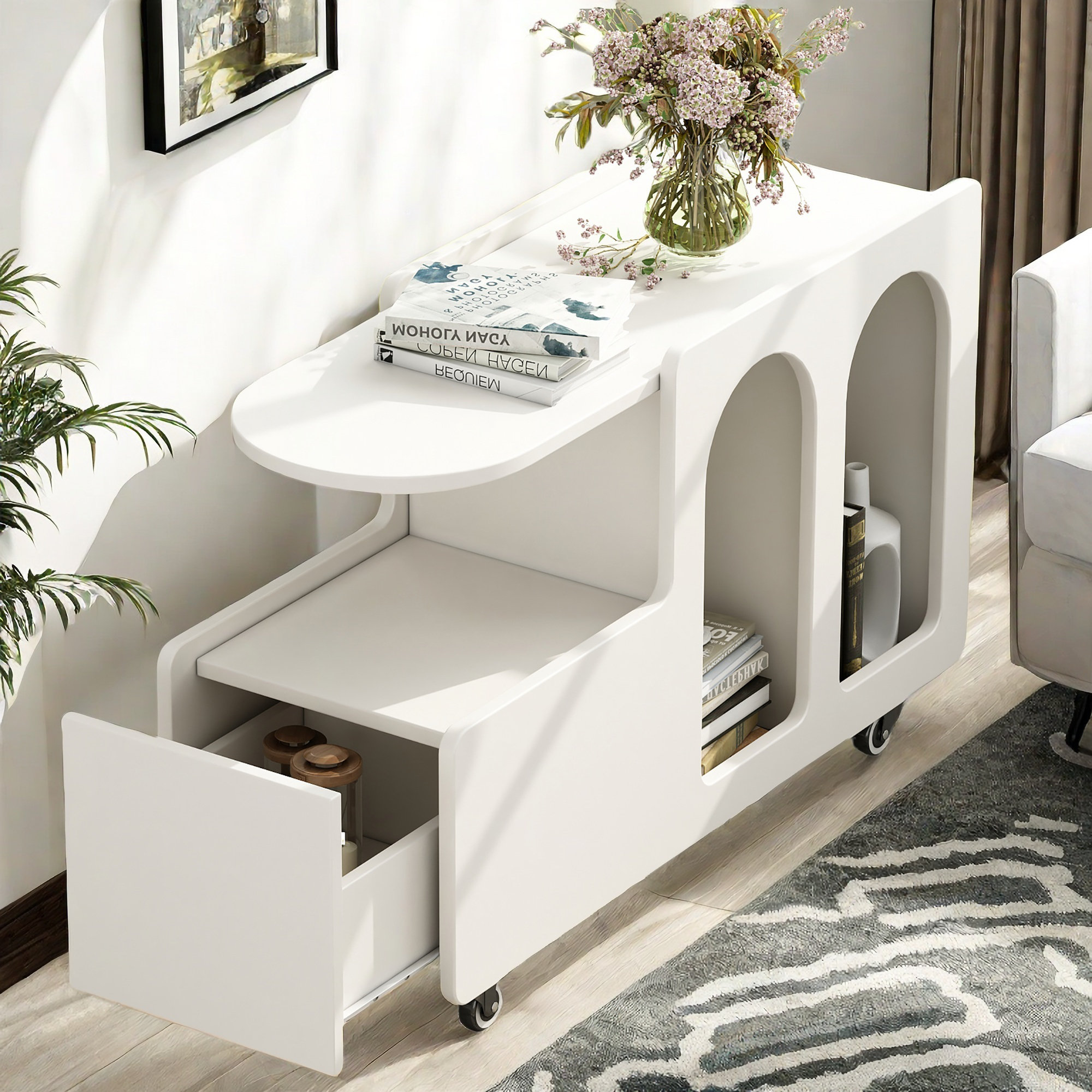 Latitude Run® Mobile End Table With Lockable Wheels, A Drawer And ...