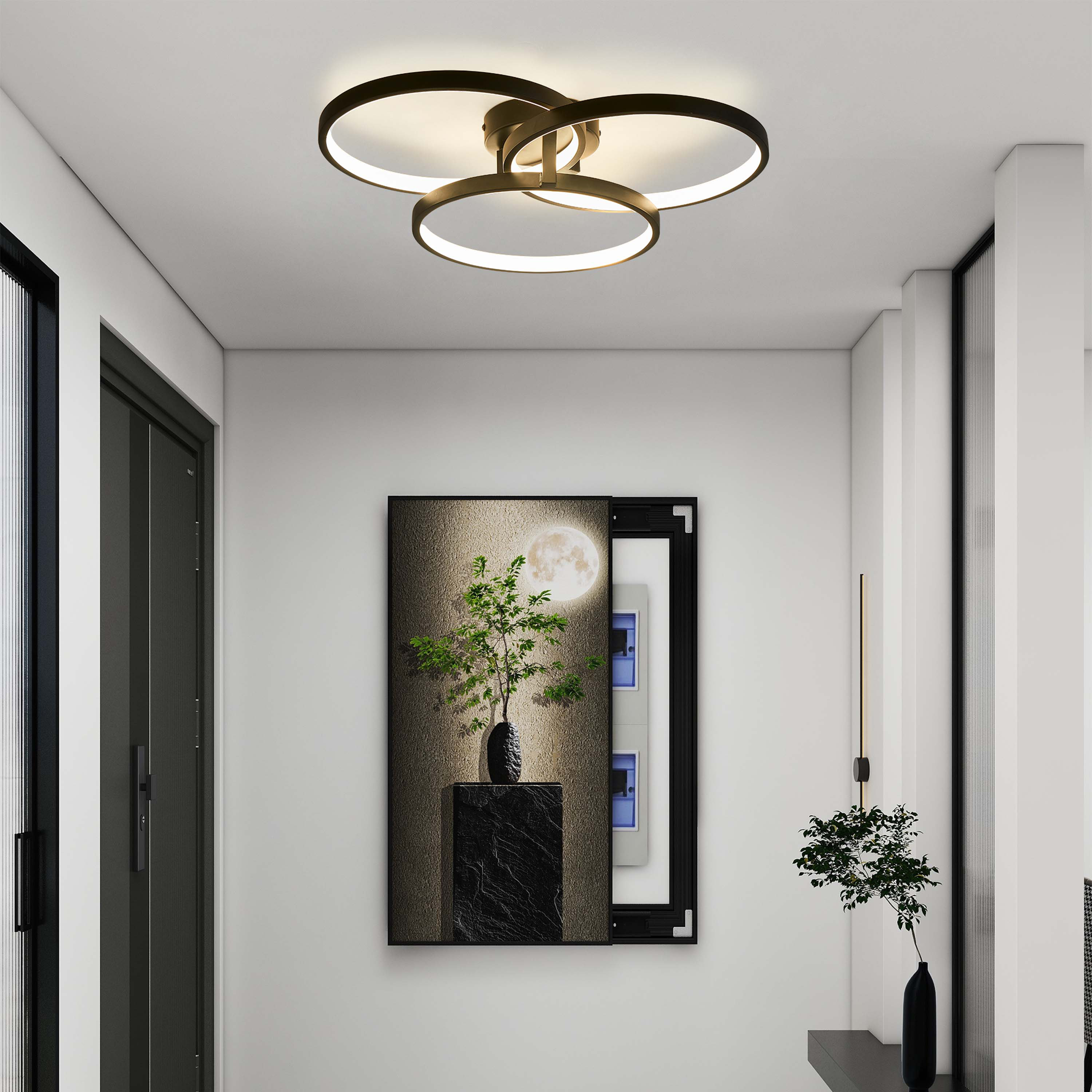 Wrought Studio 20" Modern Black LED Ceiling Light, 3-Ring Flush Mount ...