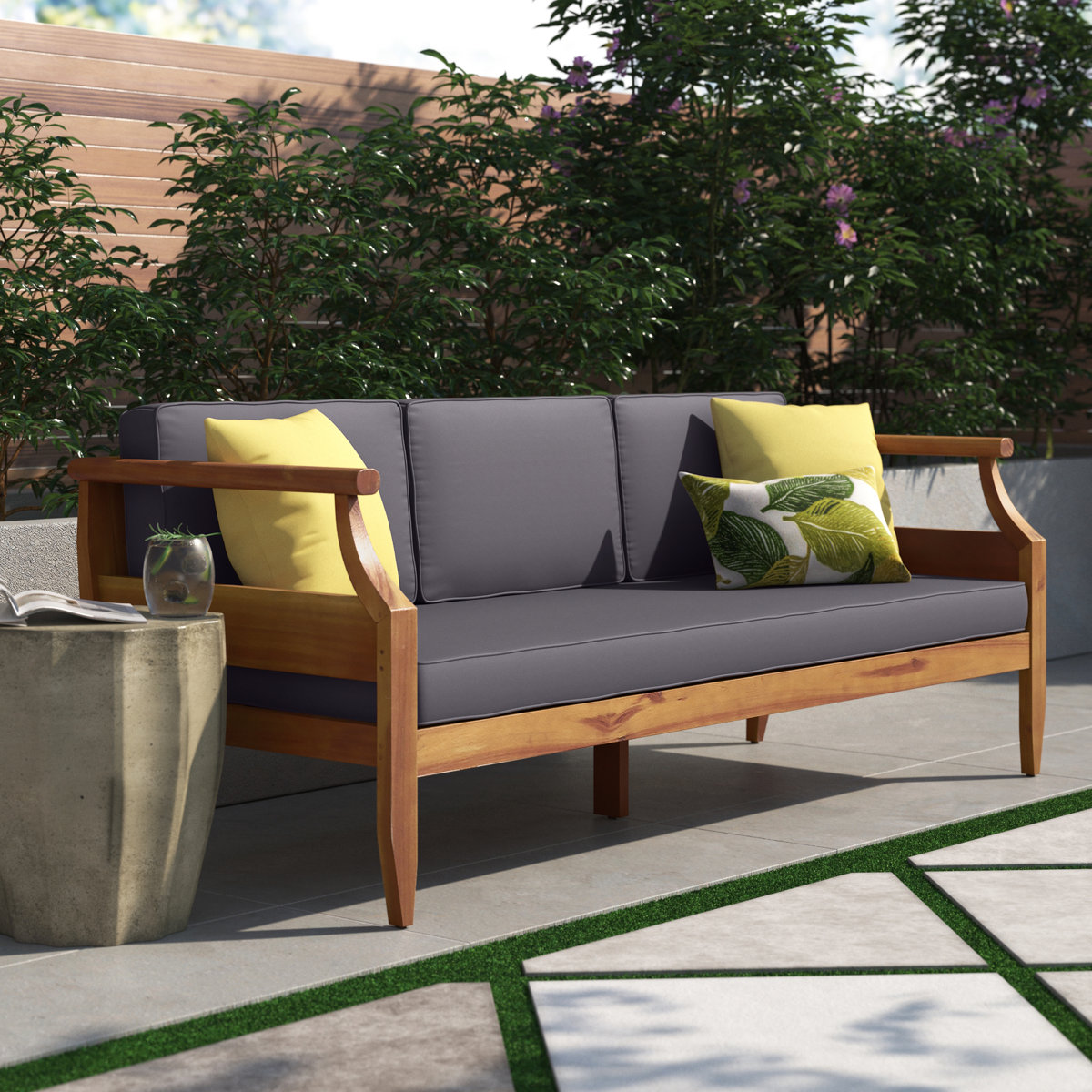 Three Posts™ Littell Outdoor Outdoor Acacia Wood 3 Seater Sofa ...