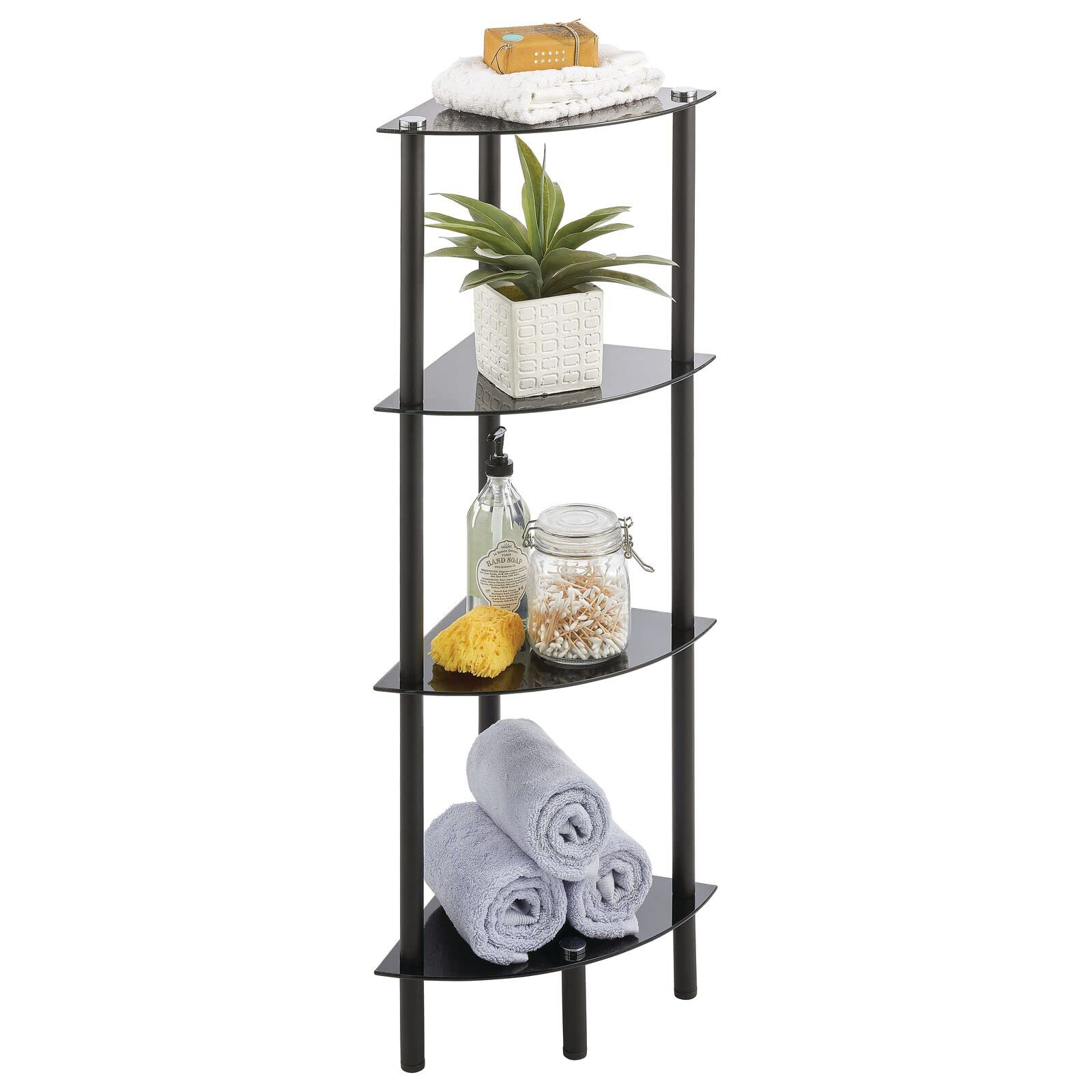 Latitude Run® Modern Glass Corner 4-Tier Storage Organizer Tower ...