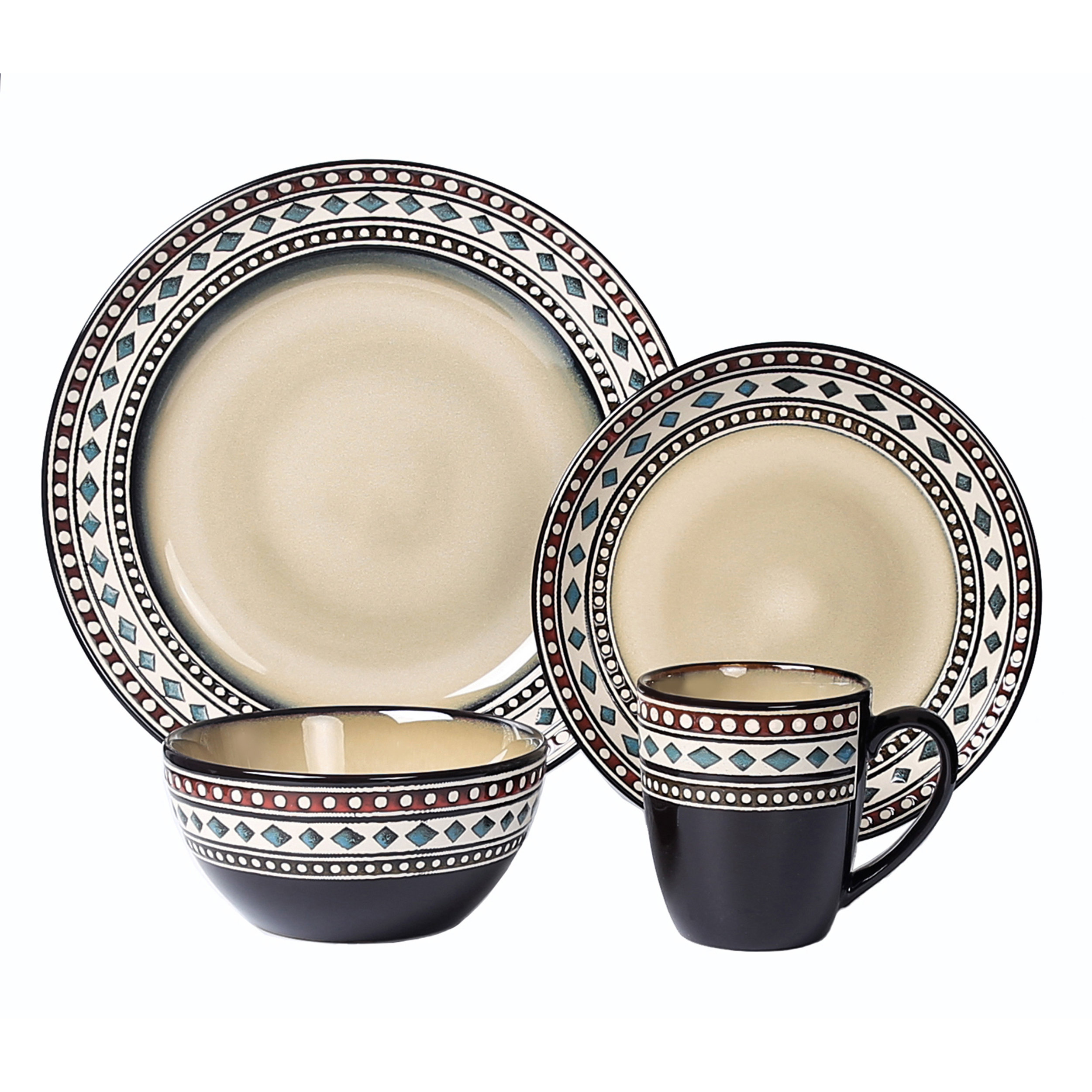 Lorren Home Trends 16 Piece Glazed Dinnerware Set, Service for 4 ...