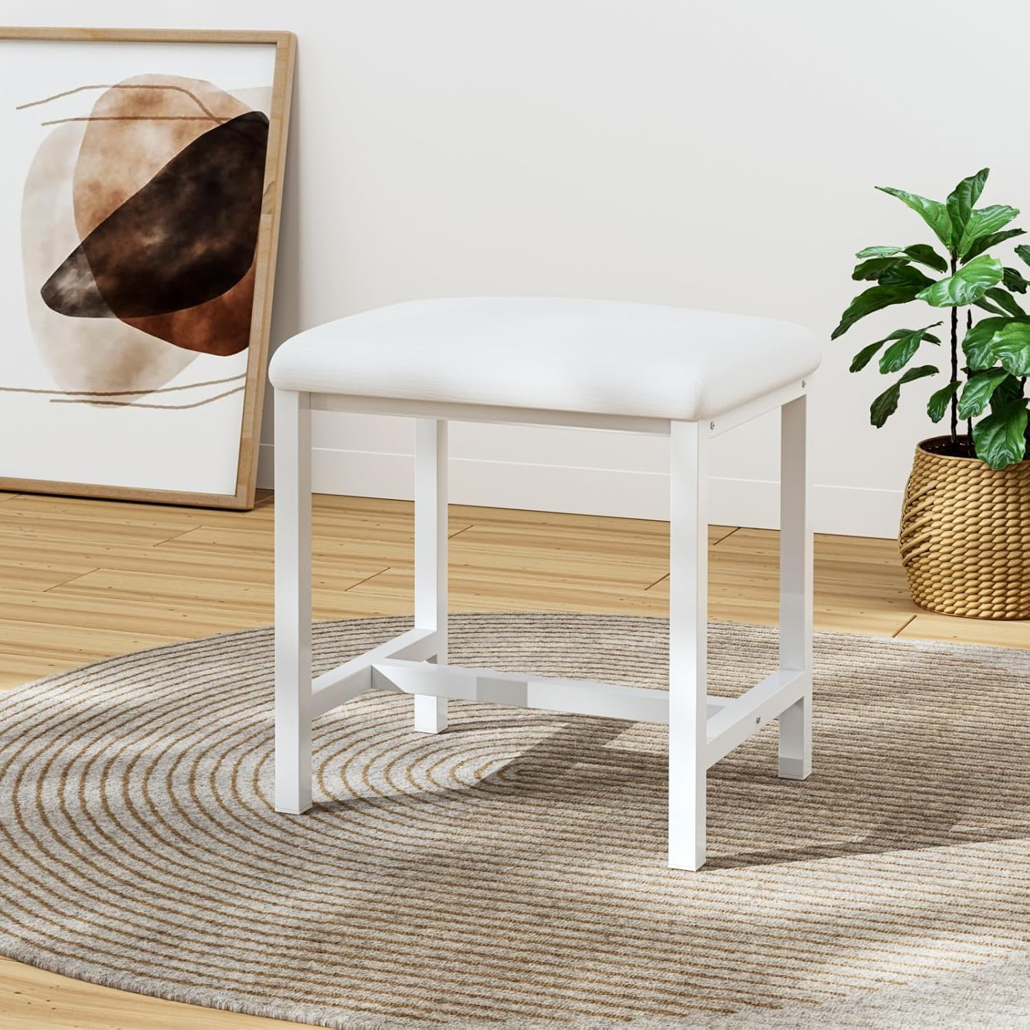 Mercer41 Small Vanity Stool, Cute Vanity Stools with Cushion, White ...