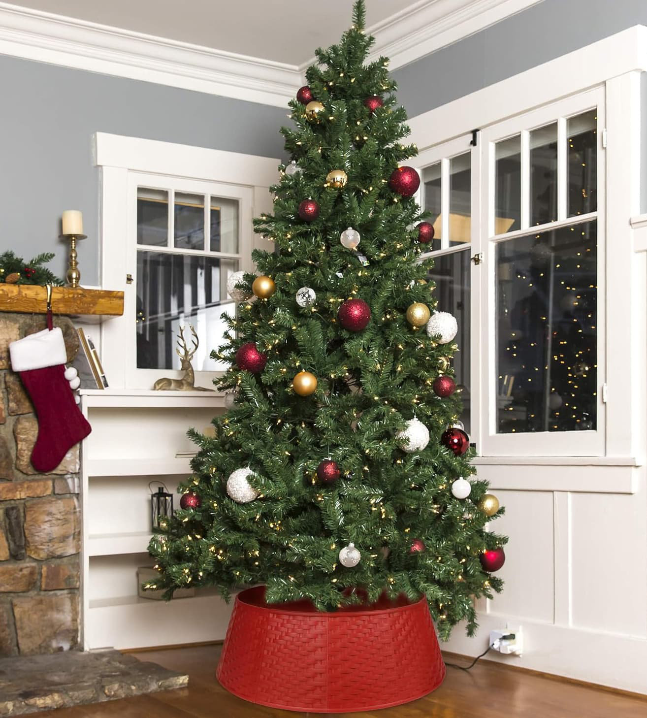 SAPESHA 28.7" Red Round Plastic Christmas Tree Collar - Tree Ring ...