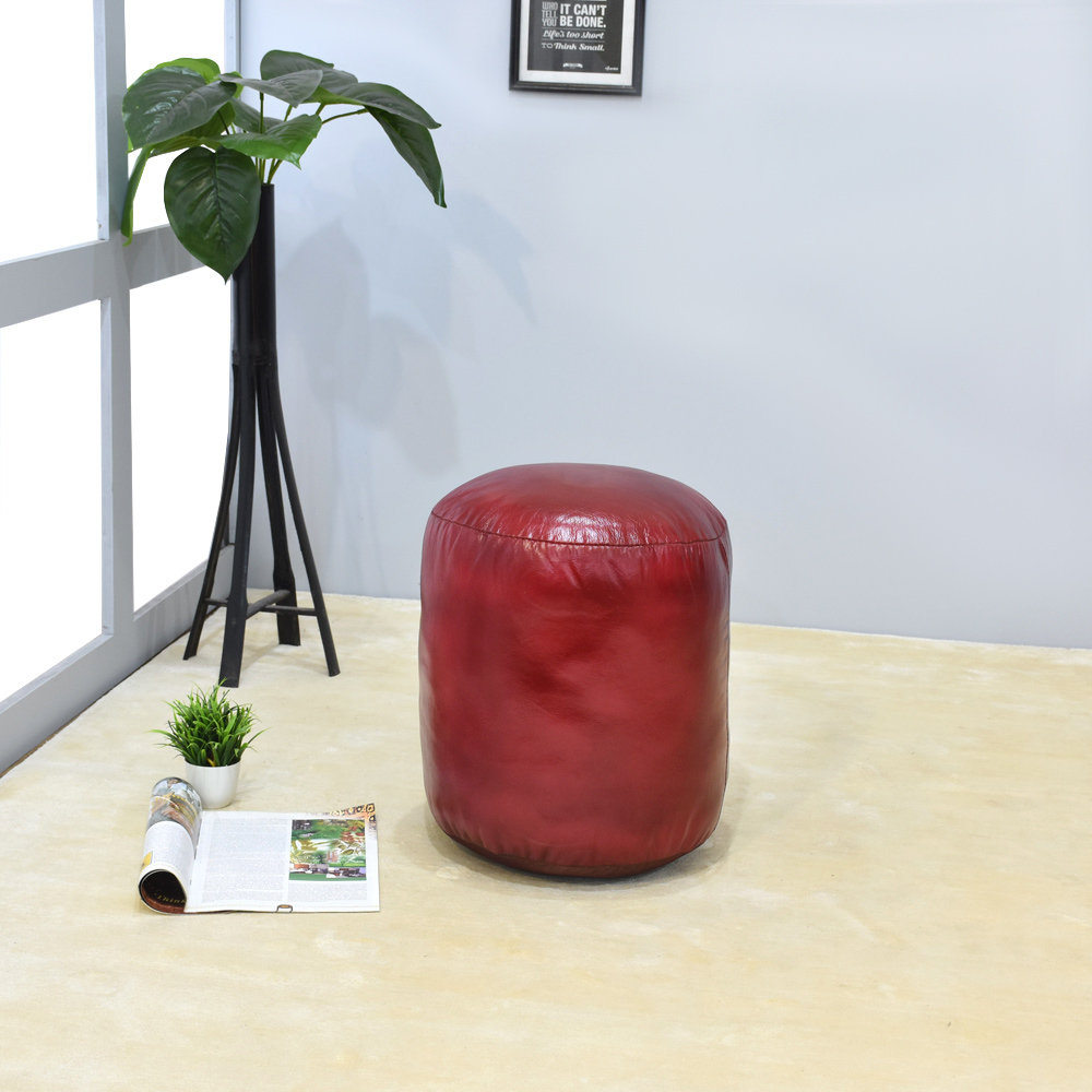 17 Stories 15 Wide Genuine Leather Round Pouf Ottoman - Wayfair Canada