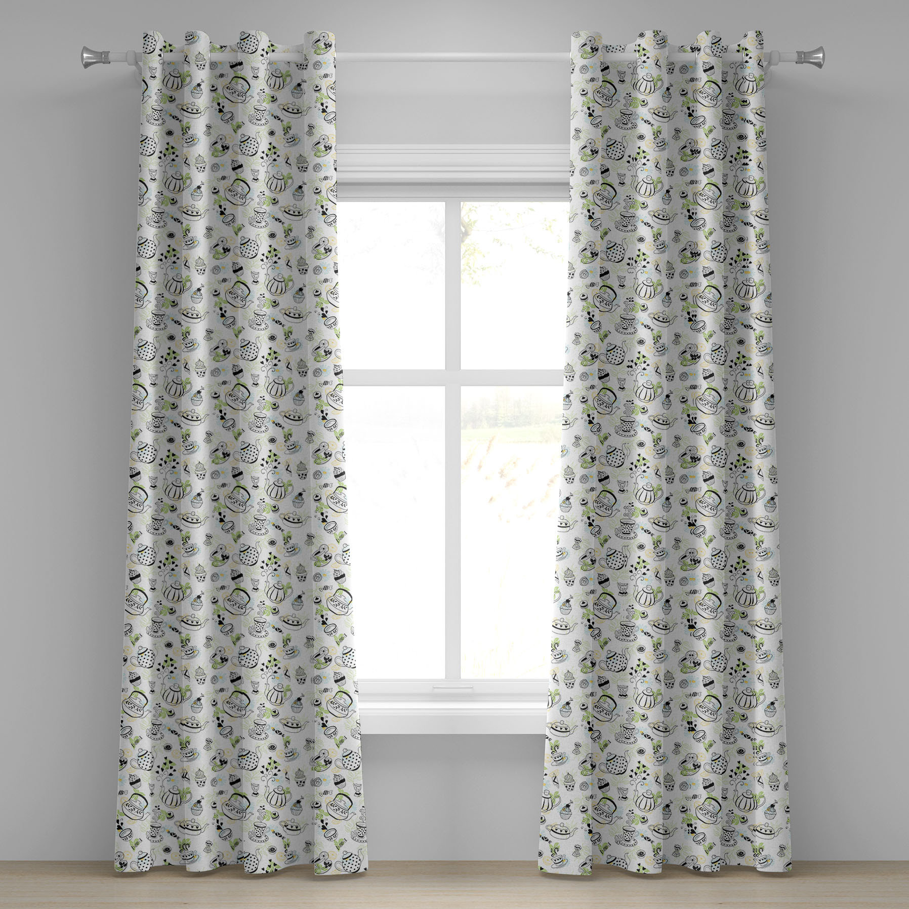 Latitude Run® Tea Party Grommet Curtain 2-Panel Window Drapes, 50"x120 ...