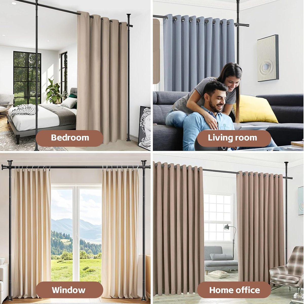 Ebern Designs Room Divider Curtain Rod - No Drilling Partition Room ...